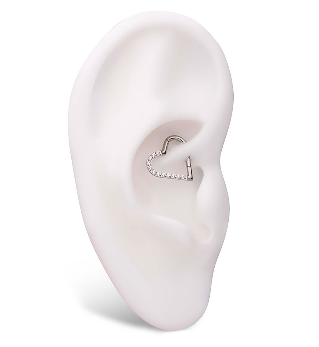 Divided Heart Clear CZ Titanium Hinged Segment Ring | UrbanBodyJewelry.com