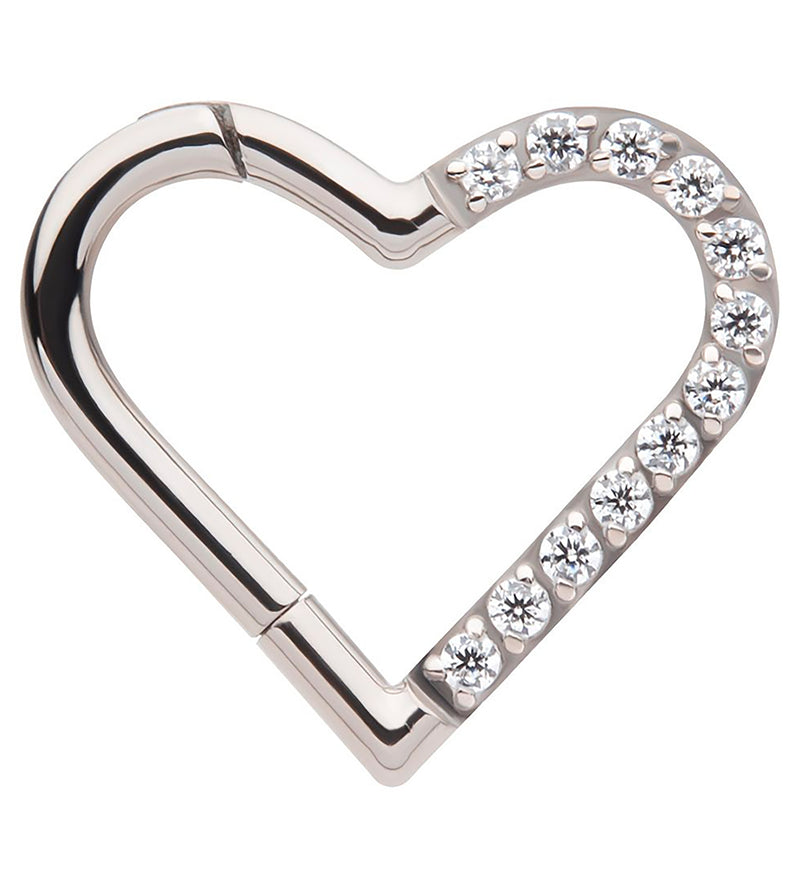 Divided Heart Clear CZ Titanium Hinged Segment Ring | UrbanBodyJewelry.com