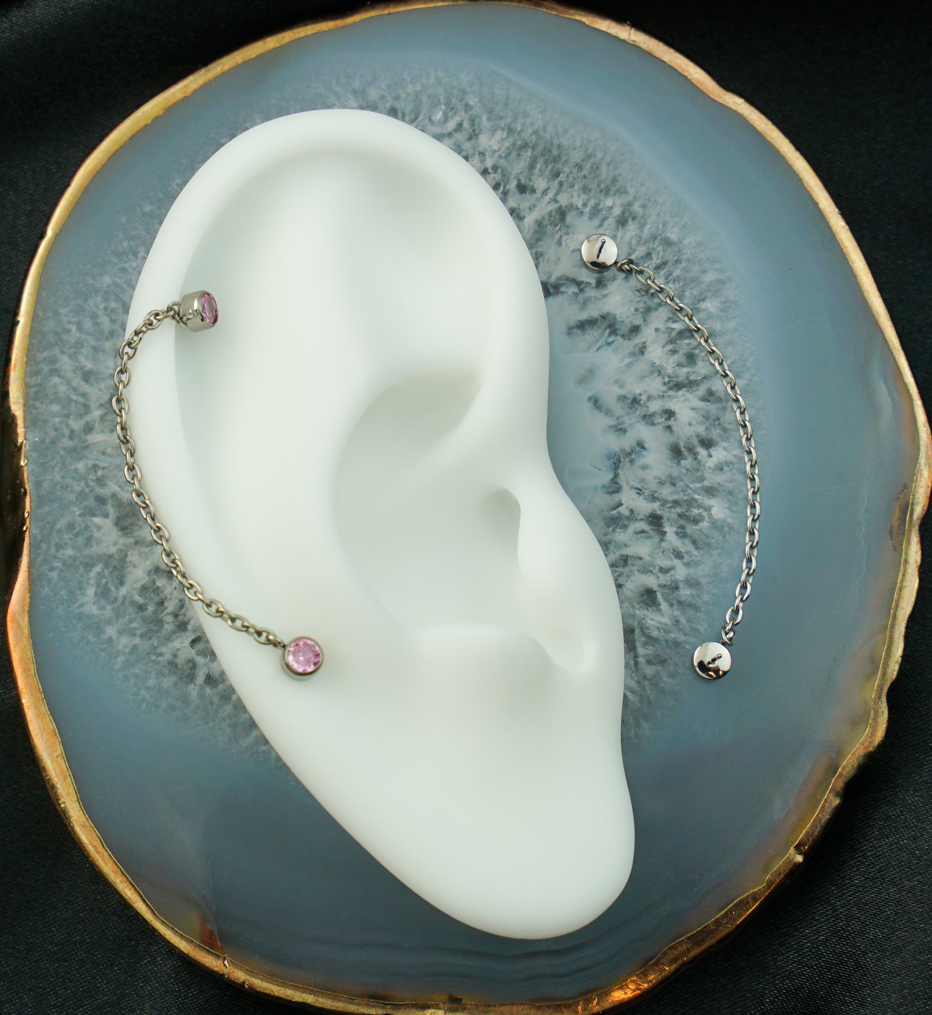 Double Bezel Pink CZ Titanium Threadless Connector Rolo Chain Tops ...