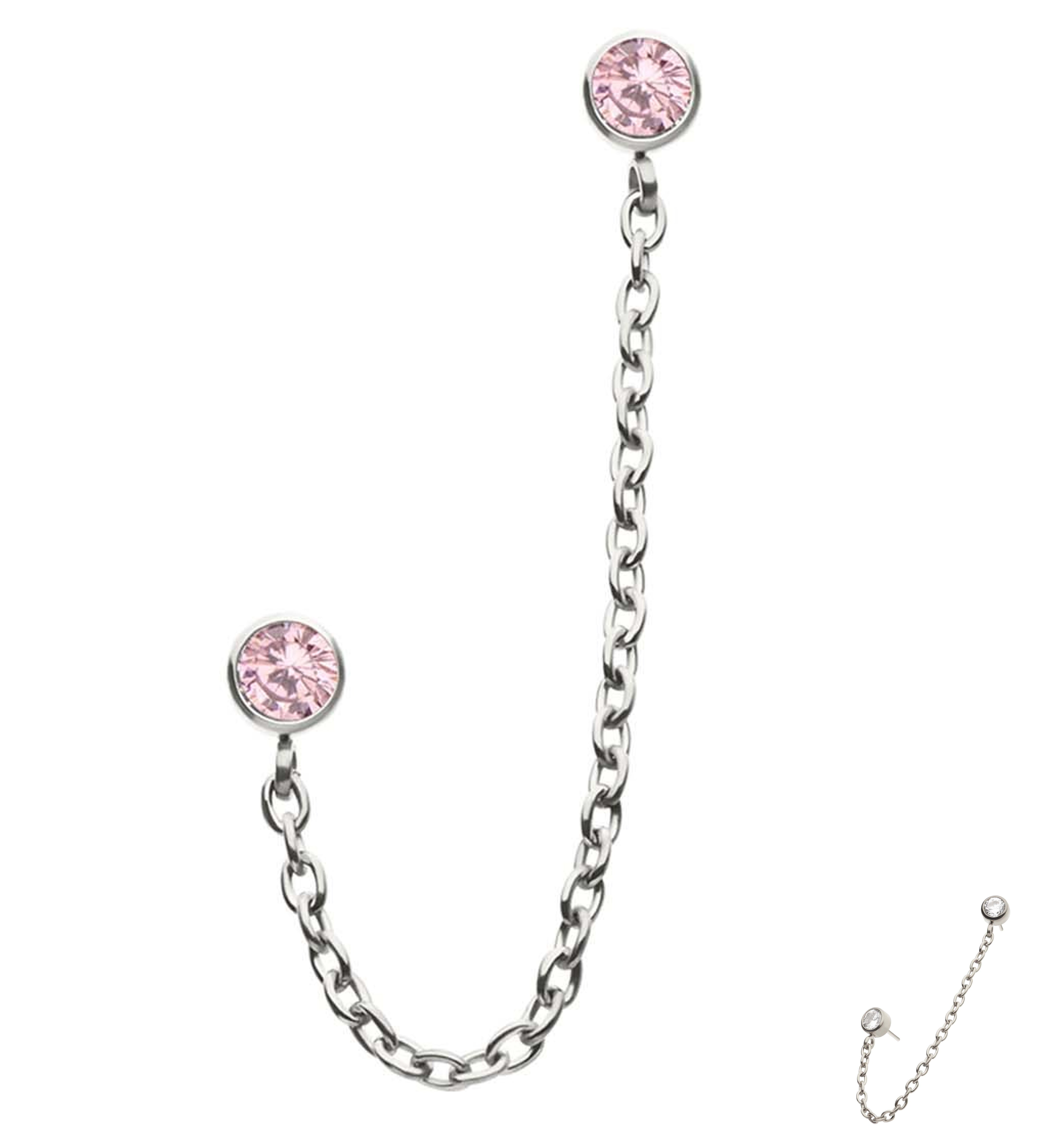 Double Bezel Pink CZ Titanium Threadless Connector Rolo Chain Tops ...