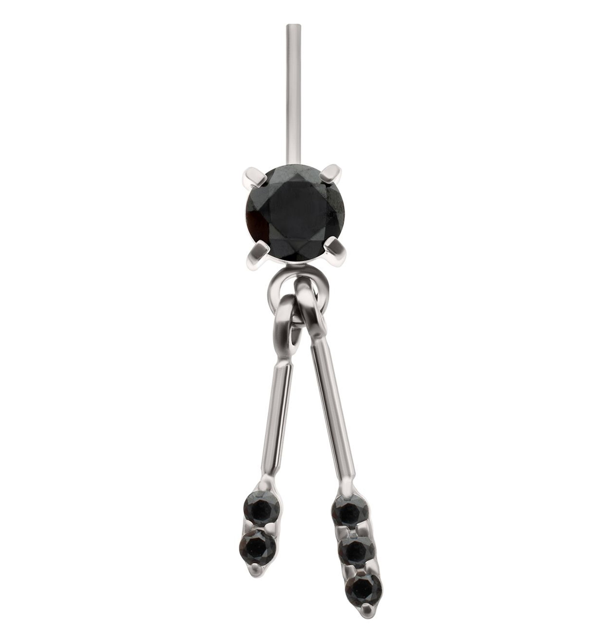 Double Black CZ Bar Dangle Vertical Titanium Threadless Top