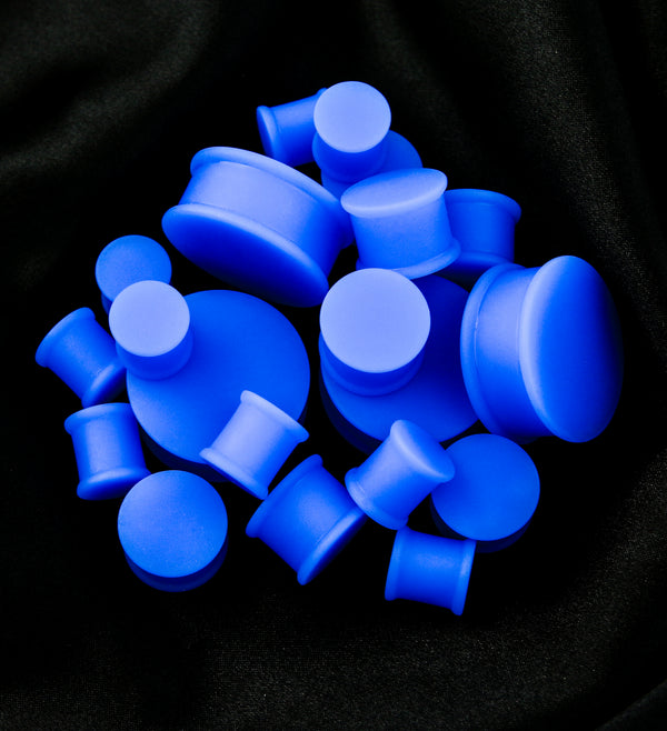 Double Flare Matte Blue Silicone Plugs (8 Gauge - 1 & 1/2")