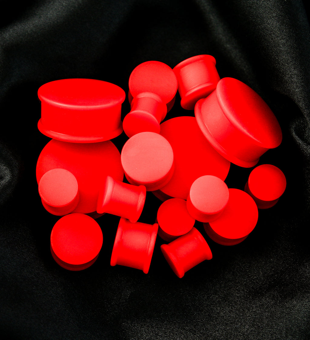 Double Flare Red Silicone Plugs (8G - 1 & 1/2") | UrbanBodyJewelry.com