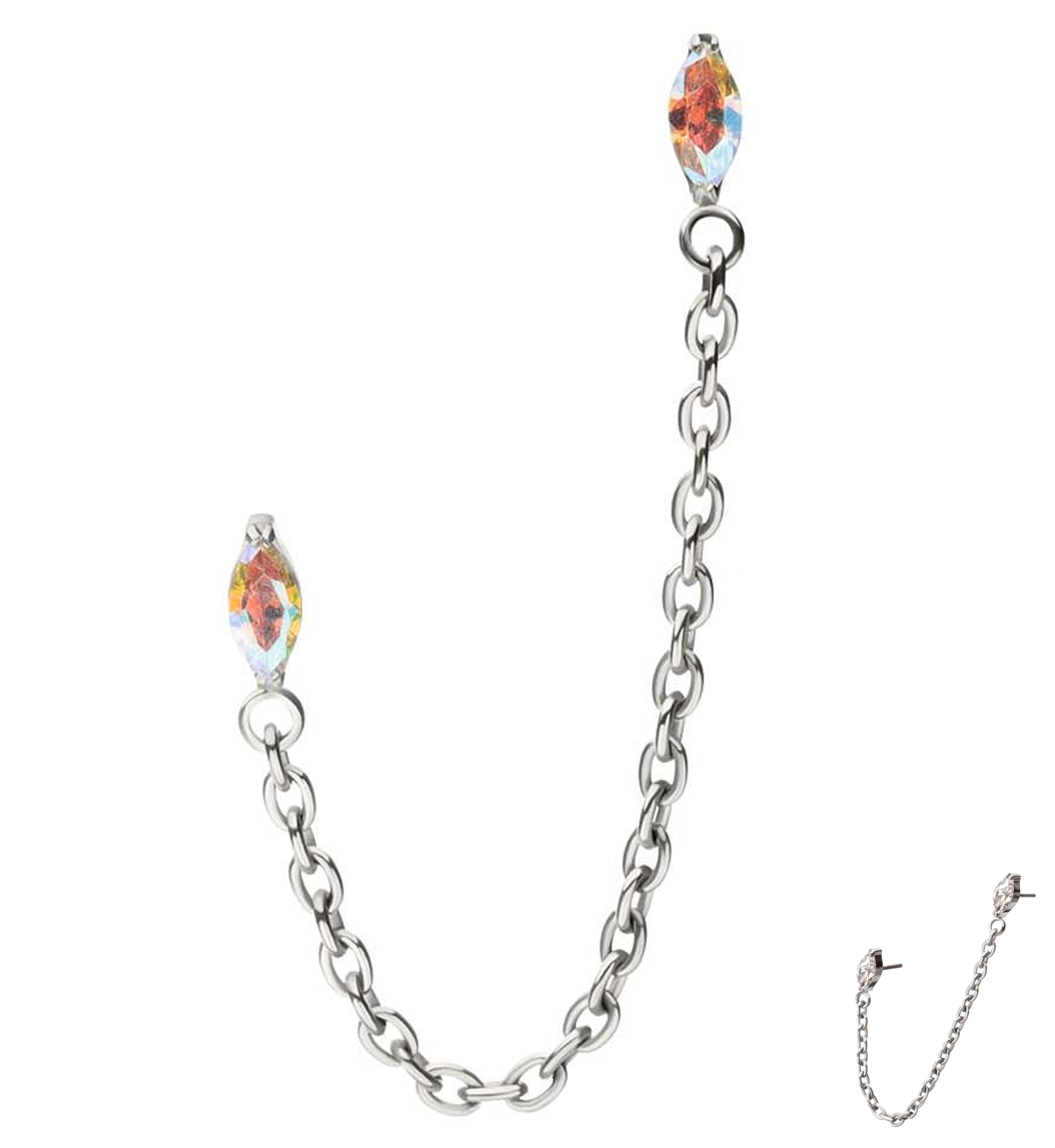 Double Marquise Rainbow Aurora CZ Titanium Threadless Connector Rolo C ...