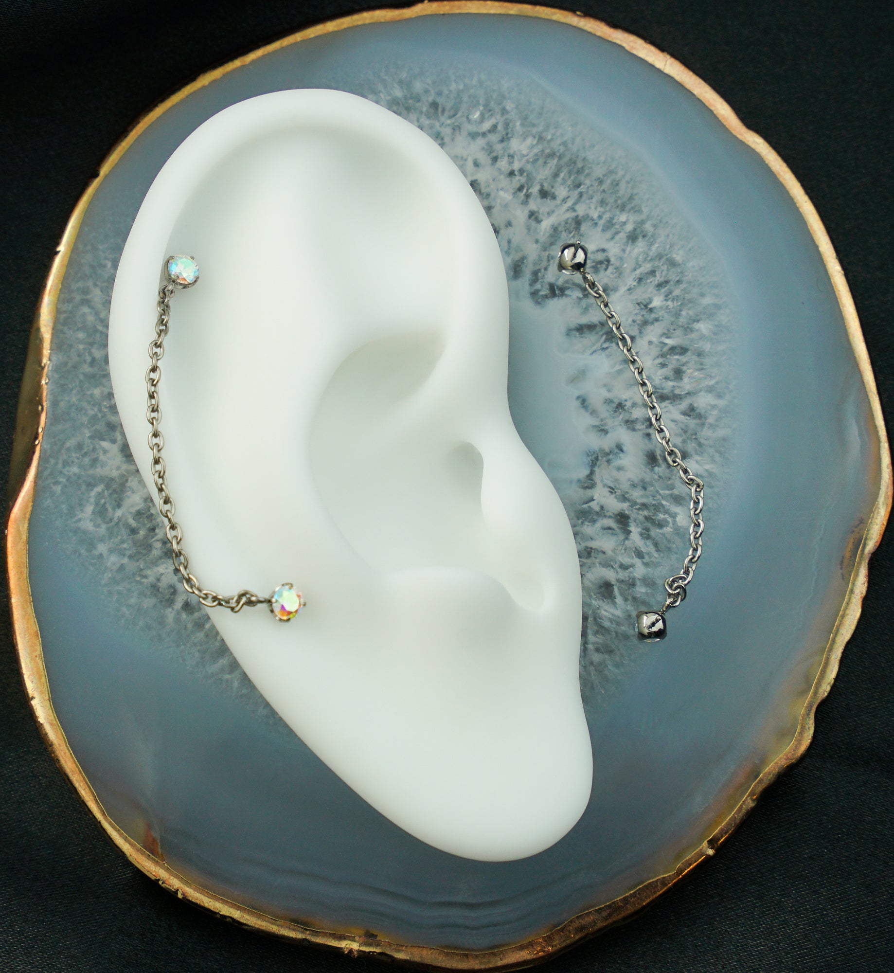 Double Prong Rainbow Aurora CZ Titanium Threadless Connector Rolo Chai ...