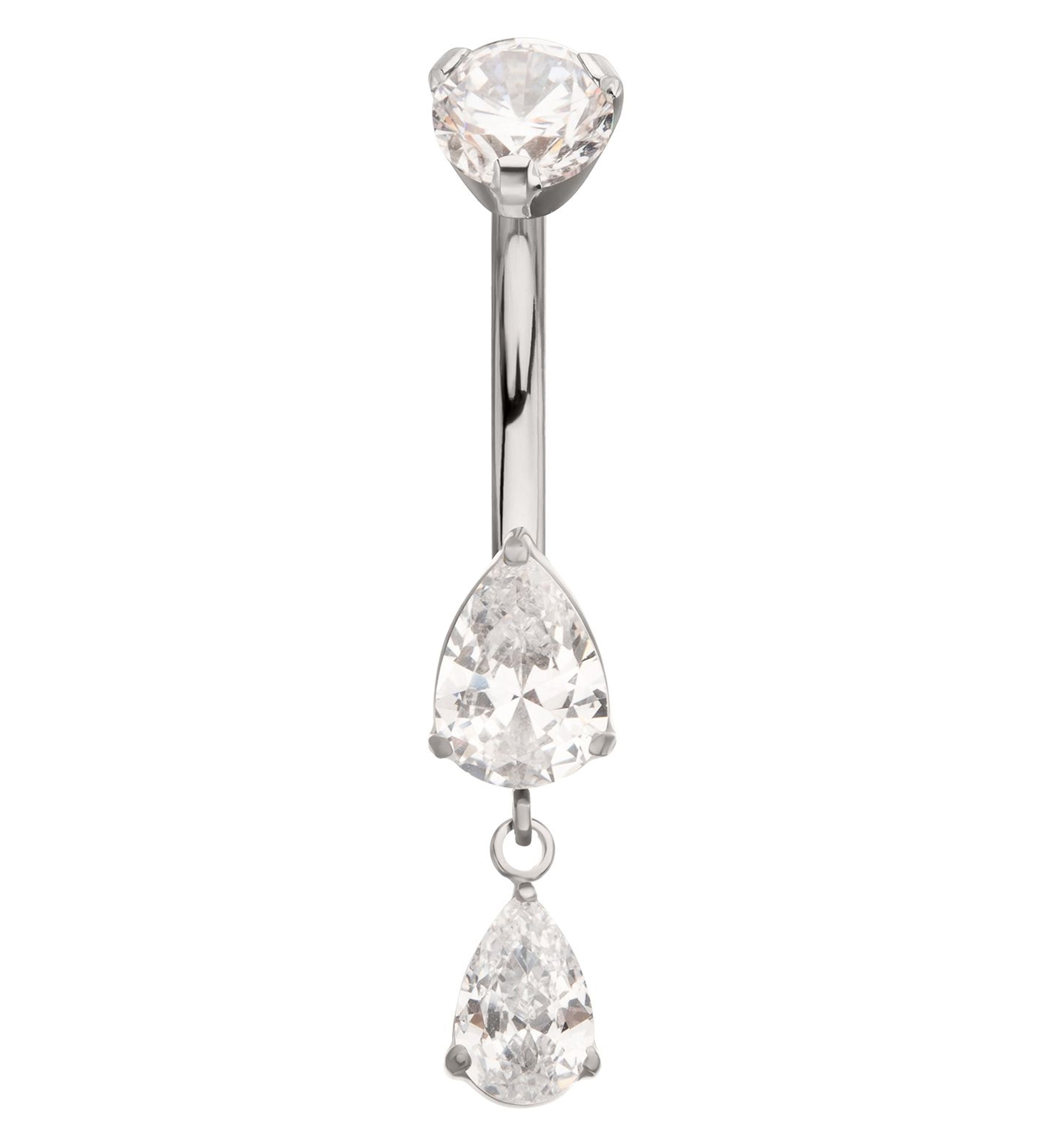 Double Teardrop Clear CZ Dangle Titanium Internally Threaded Belly But | UrbanBodyJewelry.com