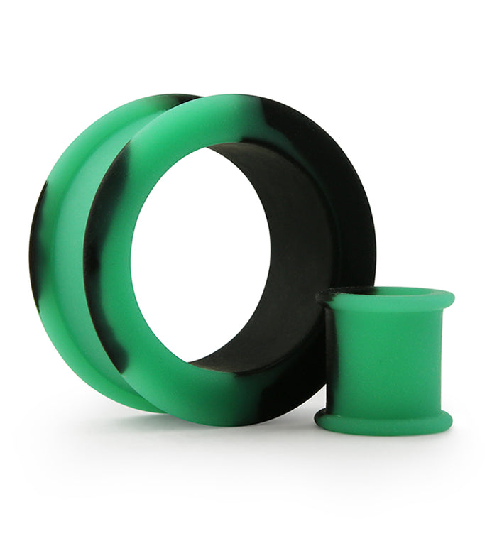 Emerald And Black Double Flare Silicone Plugs (2G - 1&1/2")