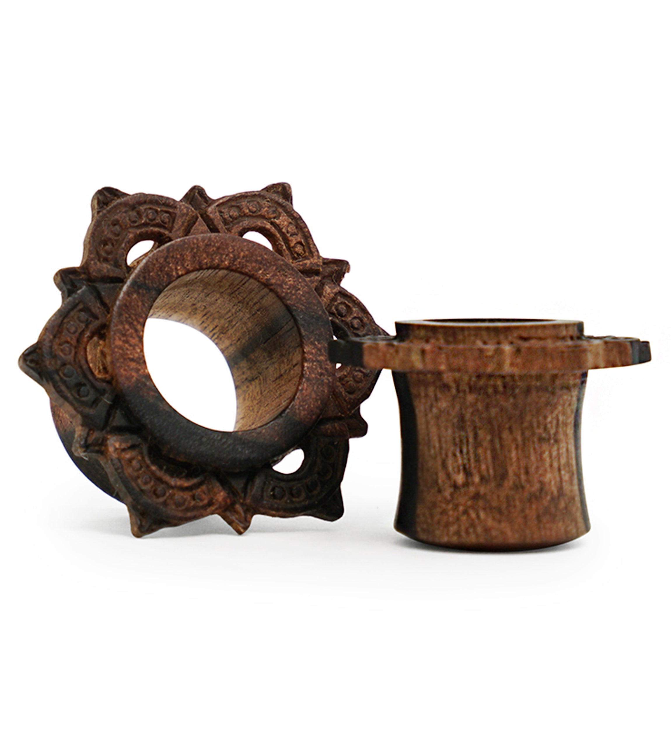 Filigree Areng Wood Mayan Flare Tunnel Plugs | UrbanBodyJewelry.com