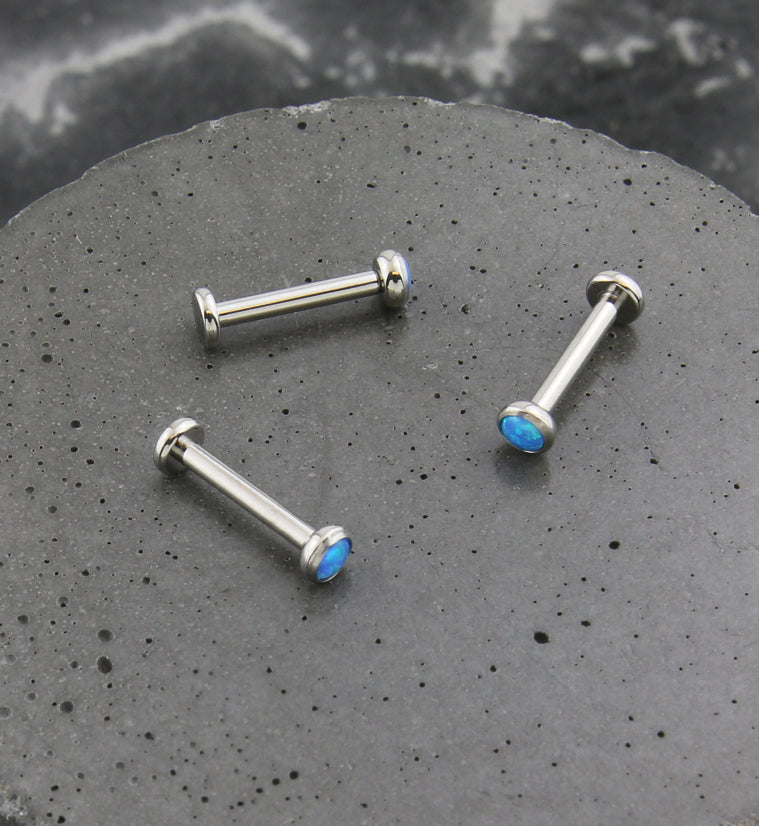 Flat Bezel Blue Opalite Internally Threaded Titanium Labret ...