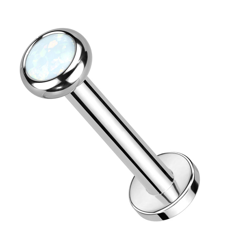 Flat Bezel White Opalite Internally Threaded Titanium Labret ...