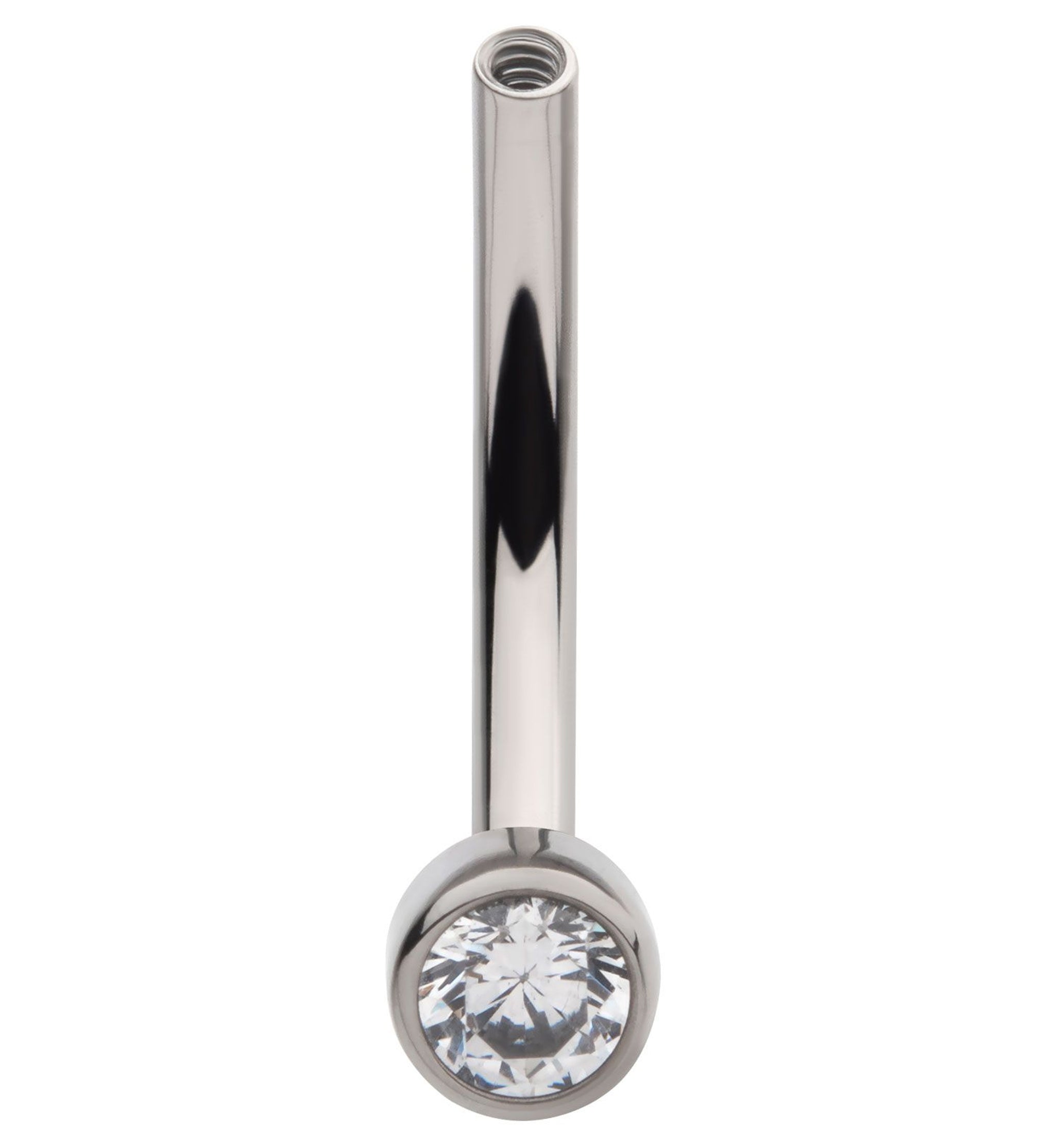 Flat Single CZ Titanium Curved Internally Threaded Barbell