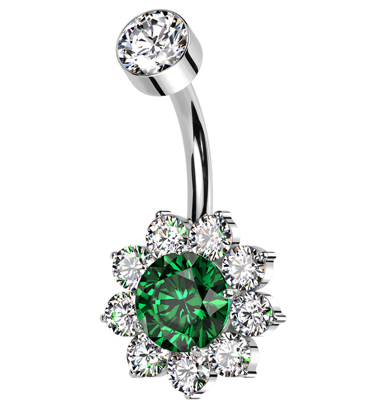 Flora Green CZ Internally Threaded Titanium Belly Button Ring ...