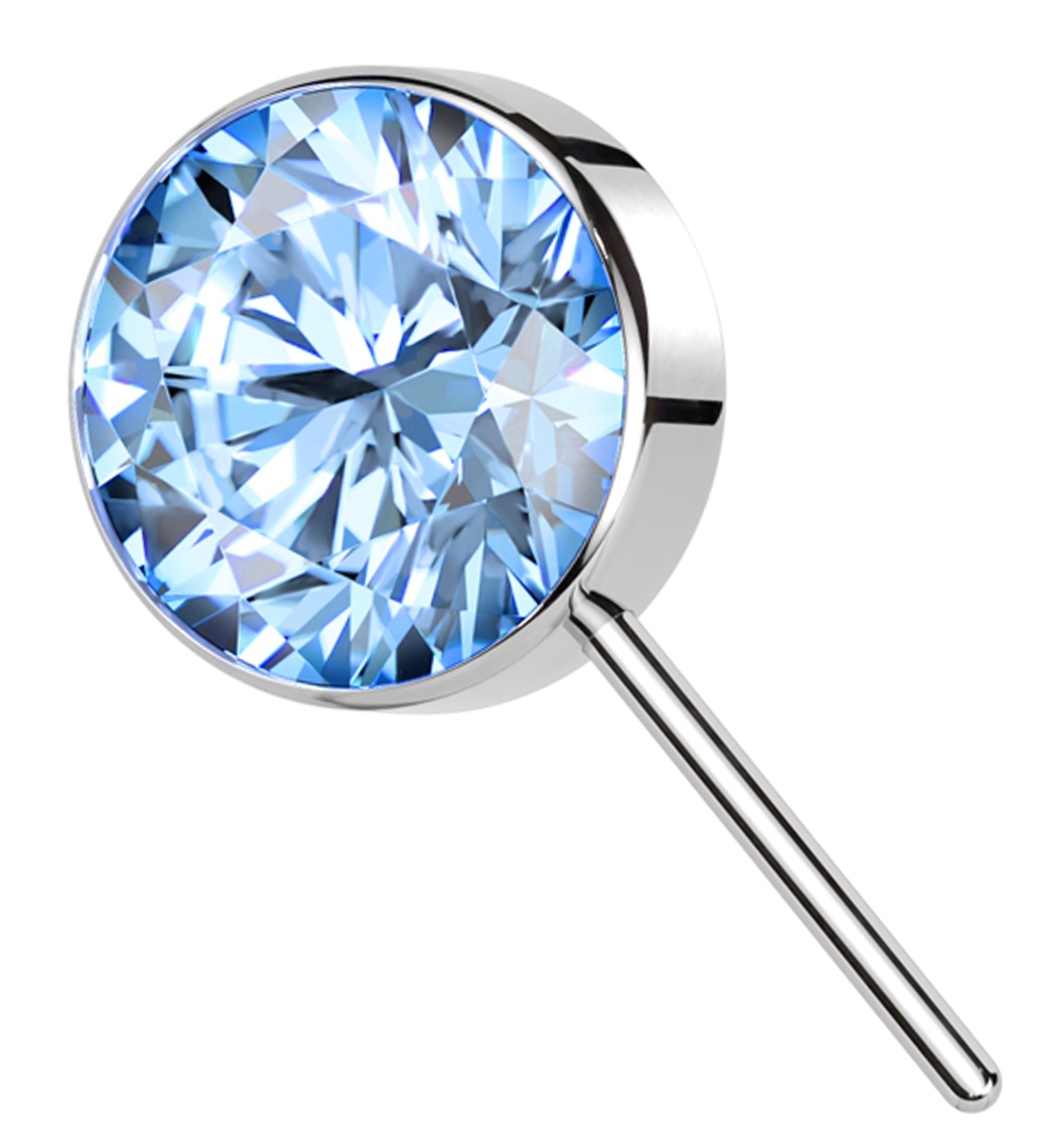 Forward Facing Bezel Aqua CZ Titanium Threadless Top | UrbanBodyJewelry.com