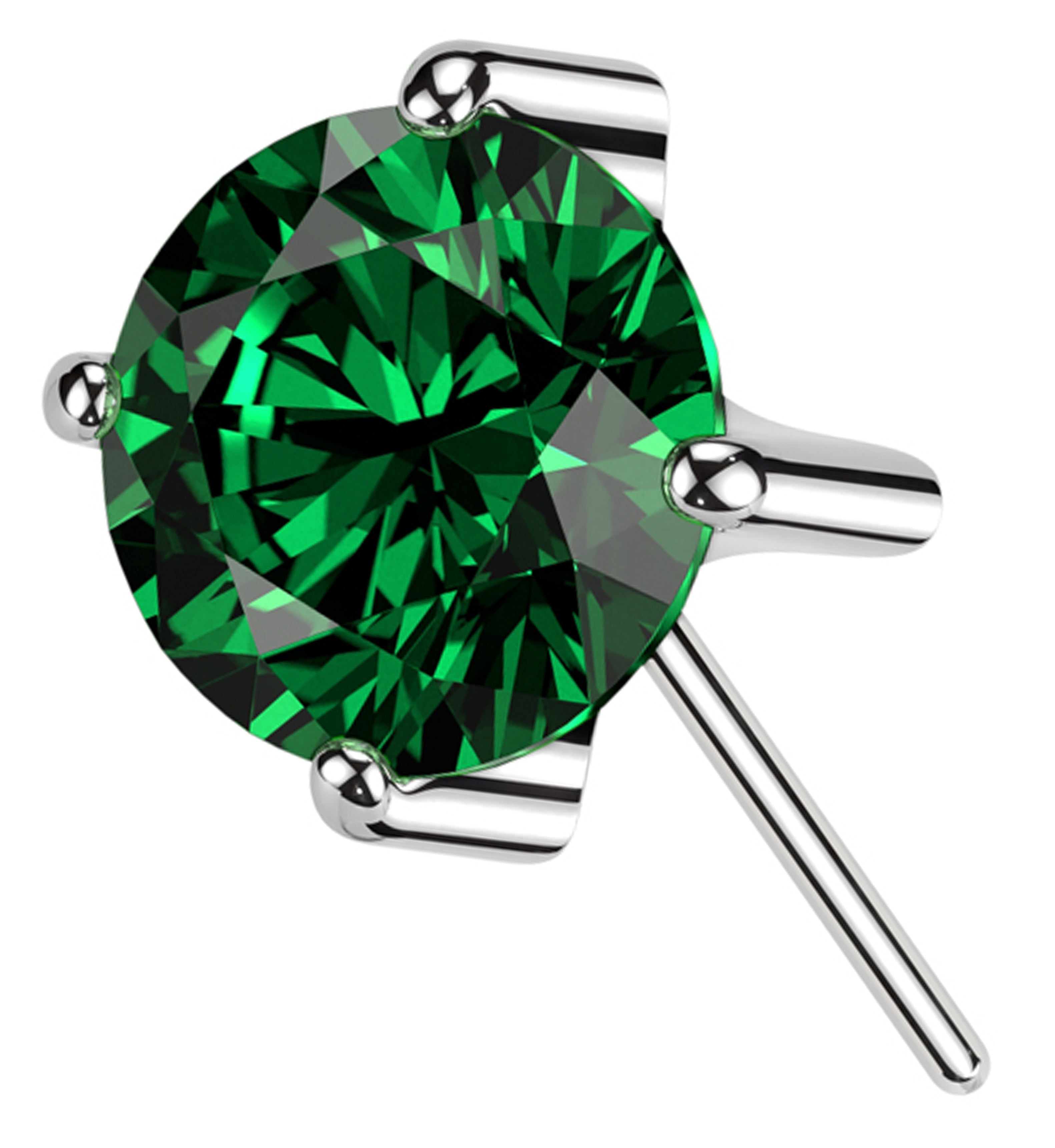 Forward Facing Prong Emerald CZ Titanium Threadless Top ...