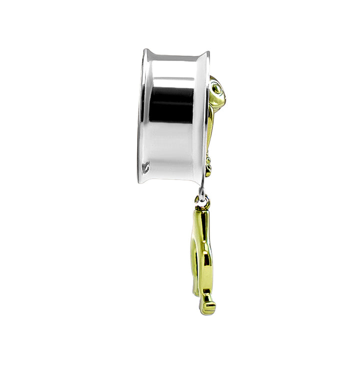 Green Dangling Frog Stainless Steel Tunnel Plugs (7/16" - 3/4")