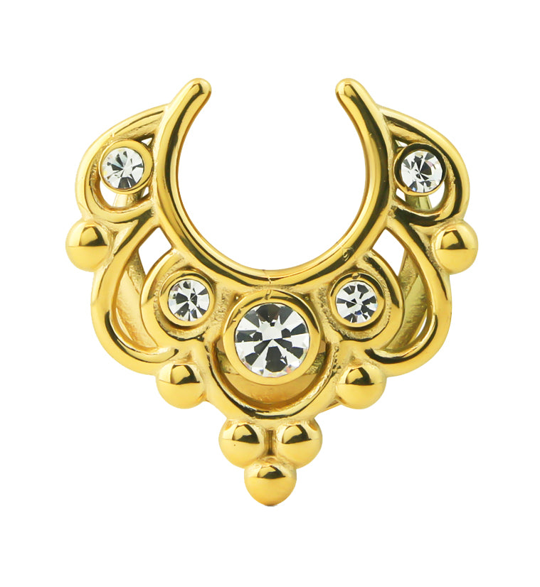 Gold PVD Filigree Clear CZ Stainless Steel Saddles | UrbanBodyJewelry.com