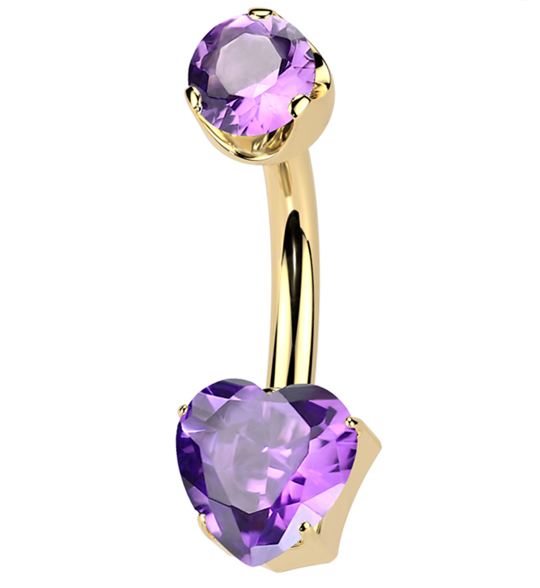Gold PVD Amethyst Stone Heart Internally Threaded Titanium Belly Butto