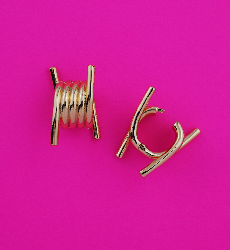 Gold PVD Barbed Wire Hinged Ear Hangers | UrbanBodyJewelry.com