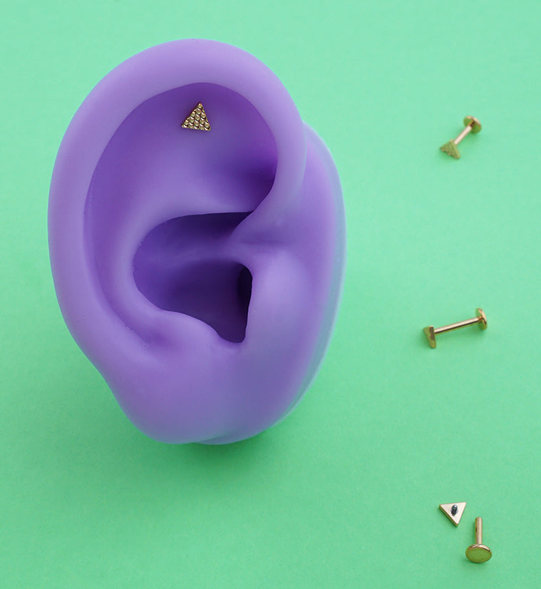 Gold PVD Beaded Triangle Internally Threaded Titanium Labret | UrbanBodyJewelry.com