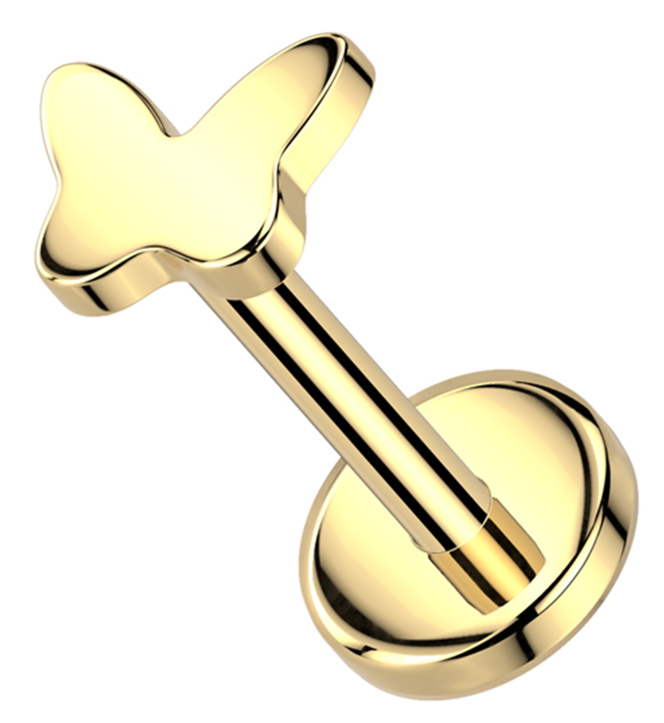 Gold PVD Butterfly Threadless Titanium Flat Disk Labret ...