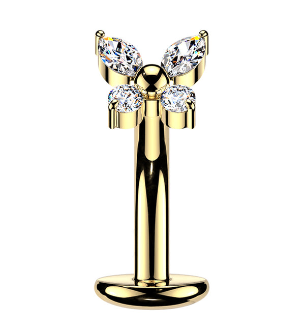Gold PVD Butterfly Bead CZ Titanium Threadless Floating Belly Button R