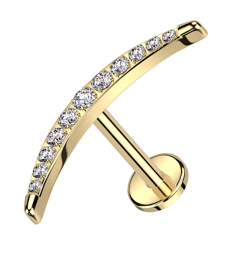 Gold PVD Camber Clear CZ Internally Threaded Titanium Labret ...