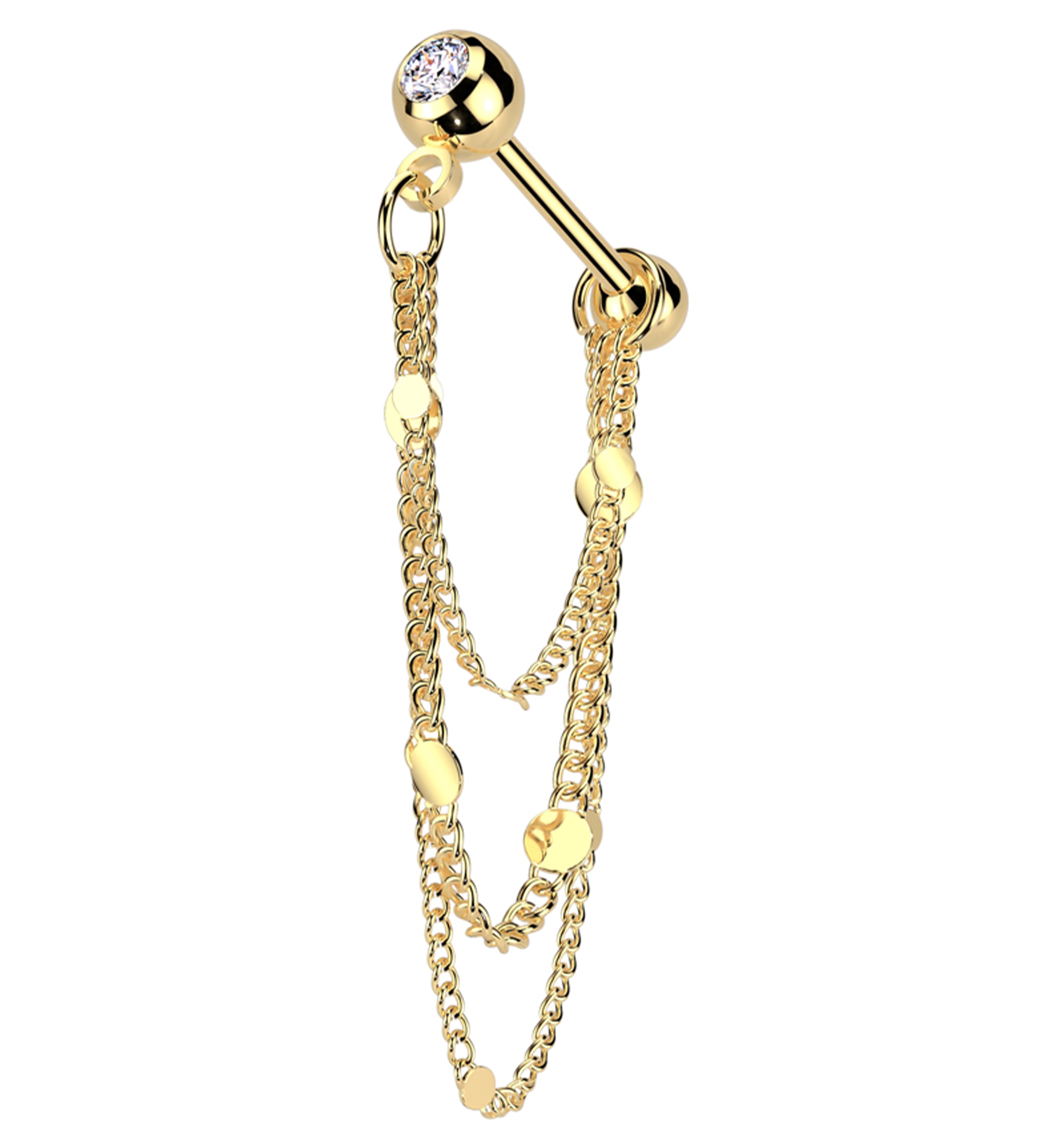 Gold PVD Clear CZ Stainless Steel Flat Disk Dangle Triple Chain ...