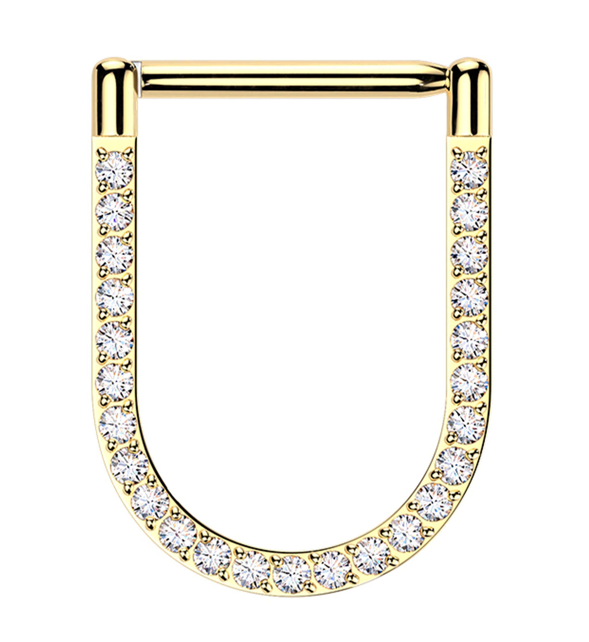 Gold PVD Clear CZ U-Shaped Titanium Hinged Segment Ring