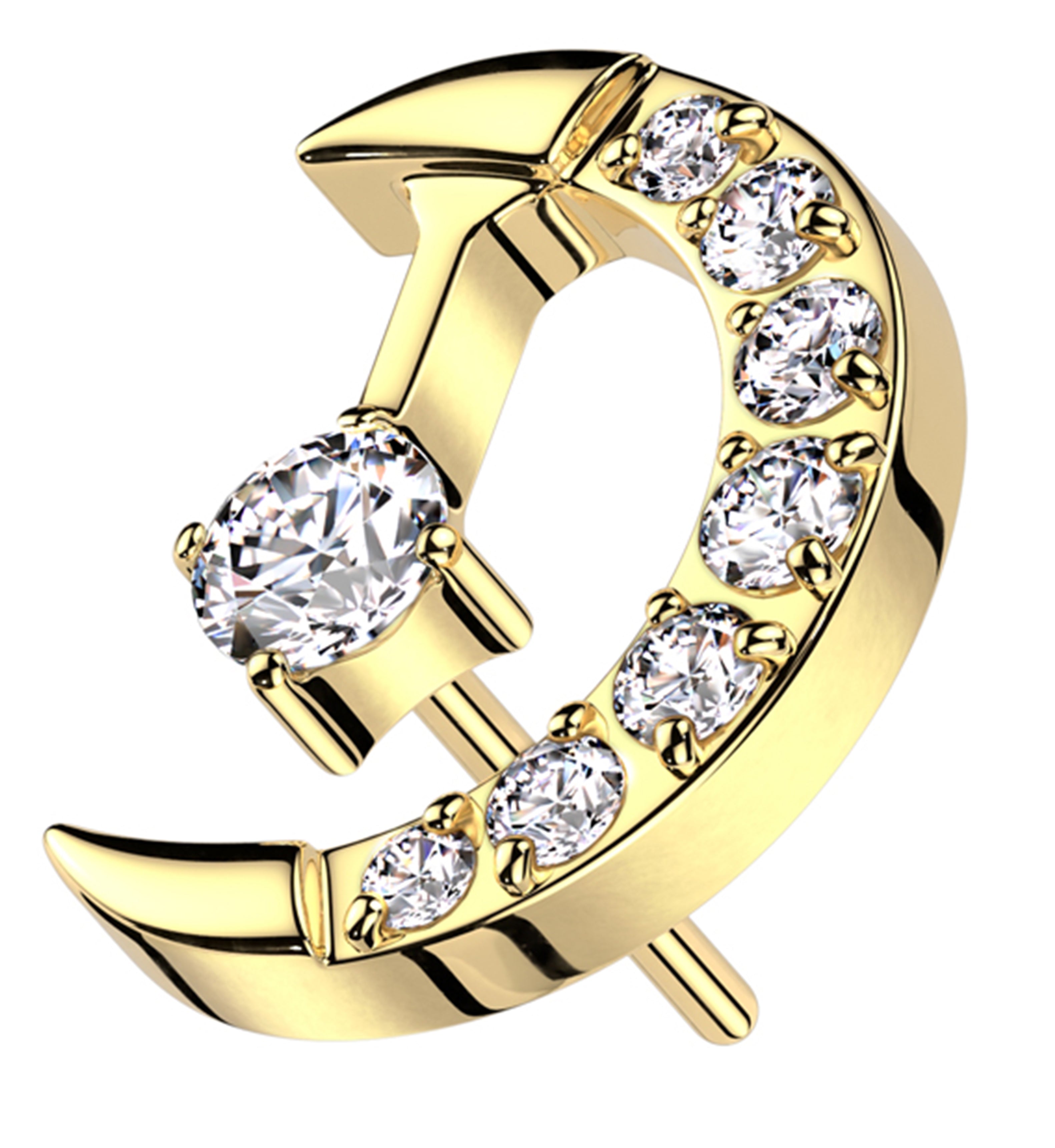 Gold PVD Crescent Moon Clear CZ Drop Titanium Threadless Top ...