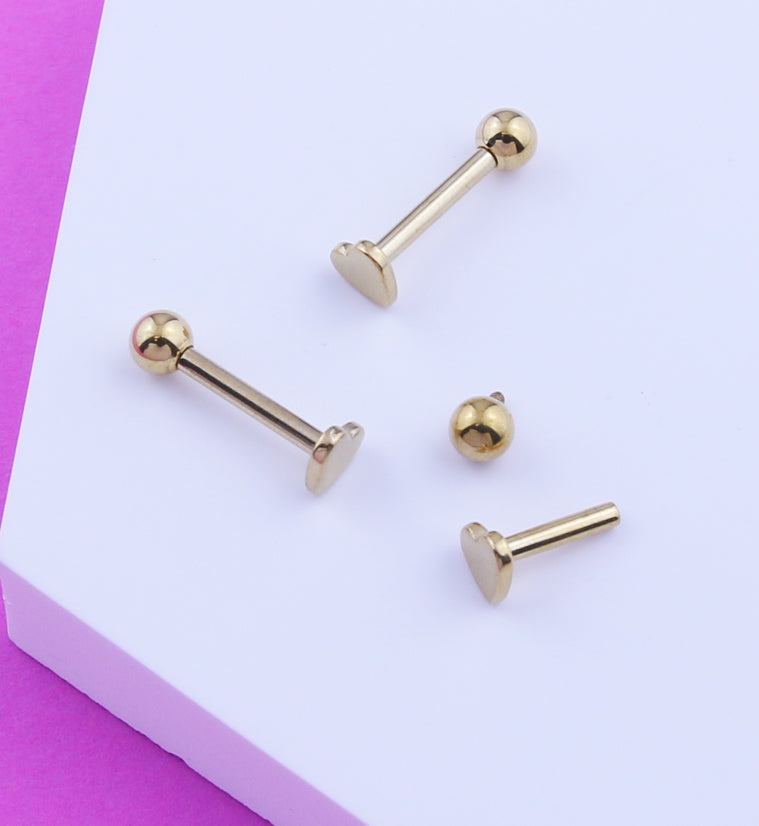 Gold PVD Ball Heart End Internally Threaded Titanium Labret | UrbanBodyJewelry.com