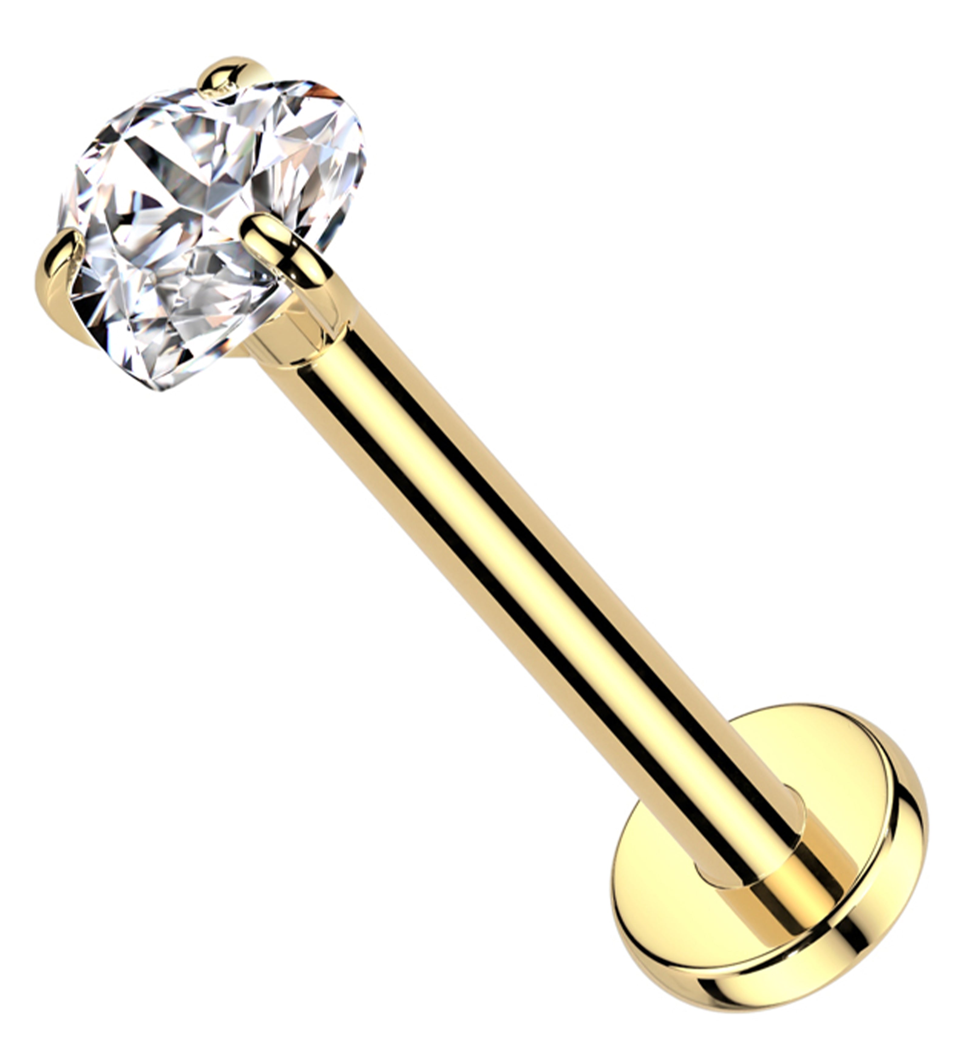 Gold PVD Heart Prong Clear CZ Titanium Threadless Labret ...