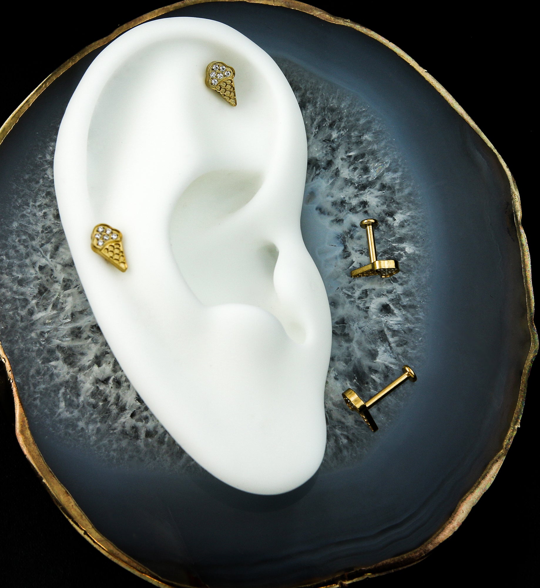 Gold PVD Ice Cream Cone Clear CZ Internally Threaded Titanium Labret P ...