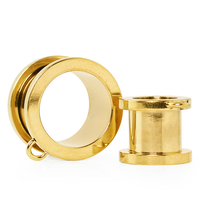 Gold PVD Jump Ring Stainless Steel Screw Back Tunnel Plugs (2G - 5/8")