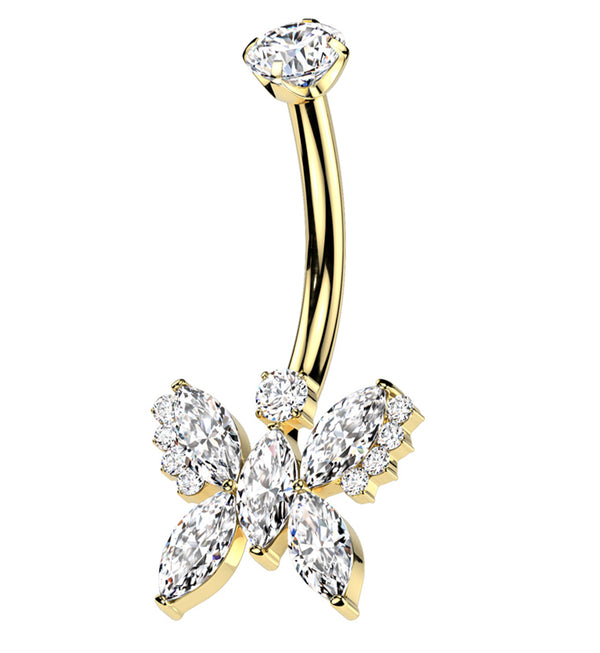 Gold PVD Marquise Butterfly Clear CZ Titanium Internally Threaded Bell