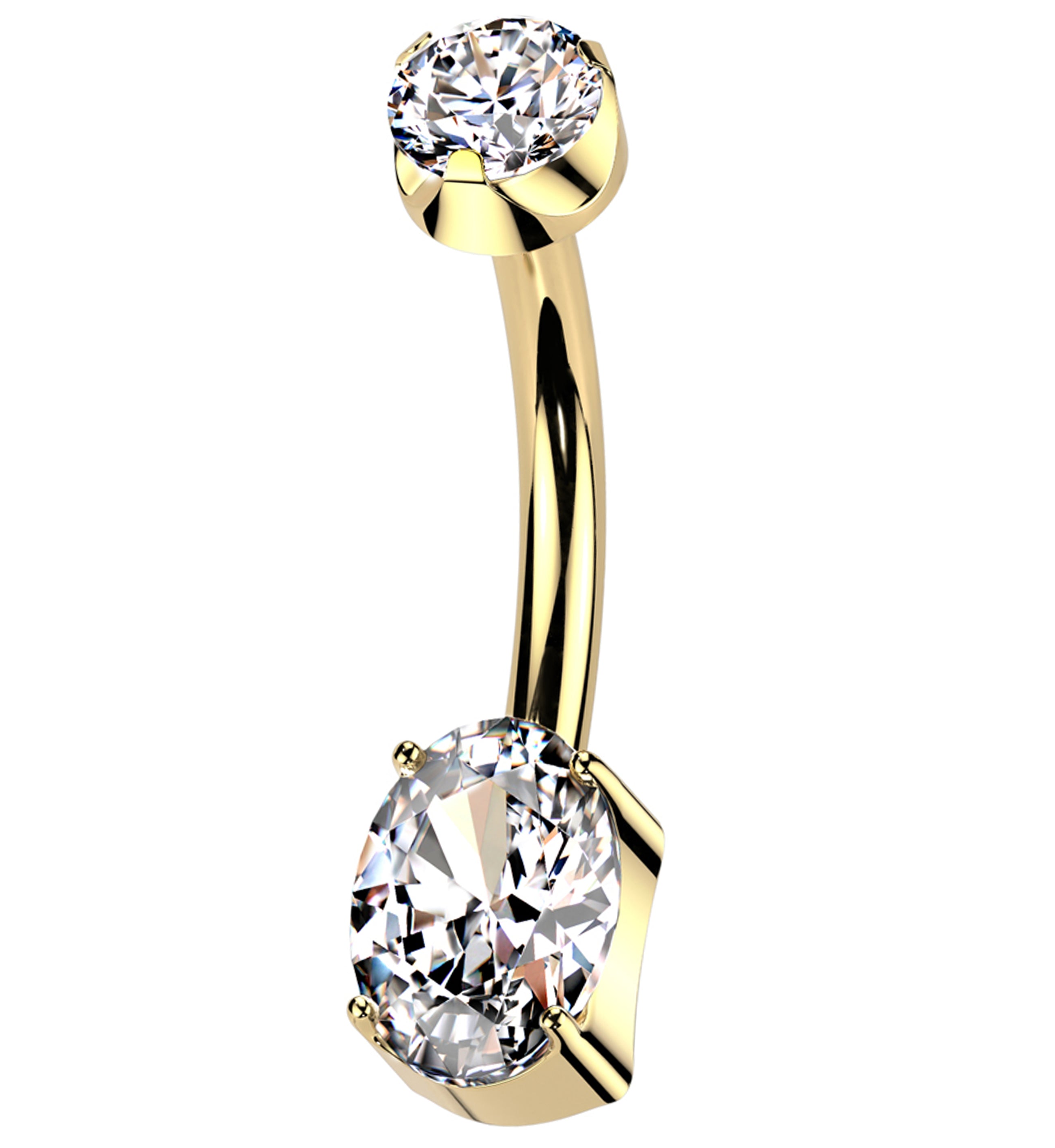 Gold PVD Oval Prong Clear CZ Titanium Internally Threaded Belly Button