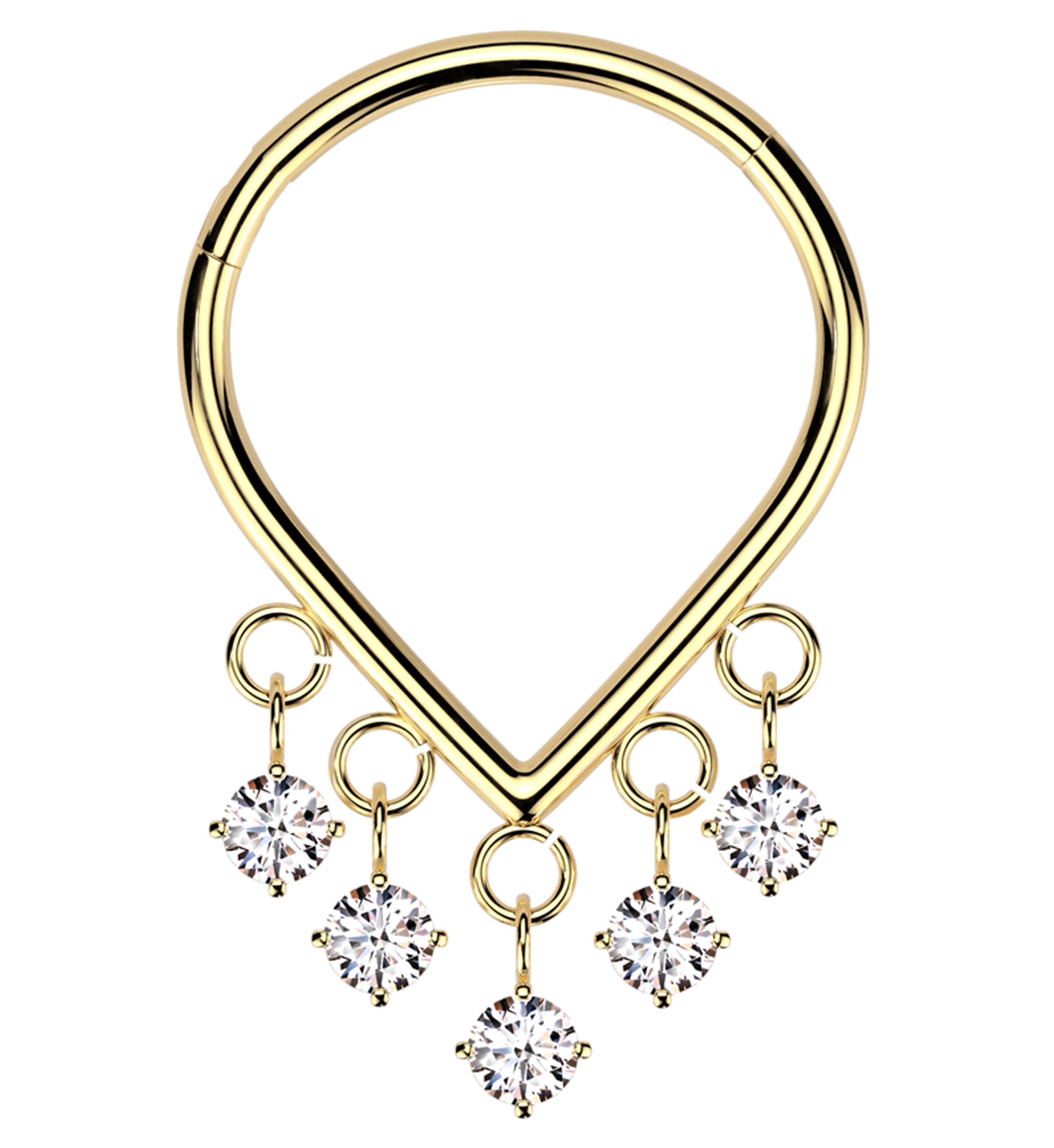 Gold PVD Pointed Multi-Dangle Clear CZ Titanium Hinged Segment Ring ...