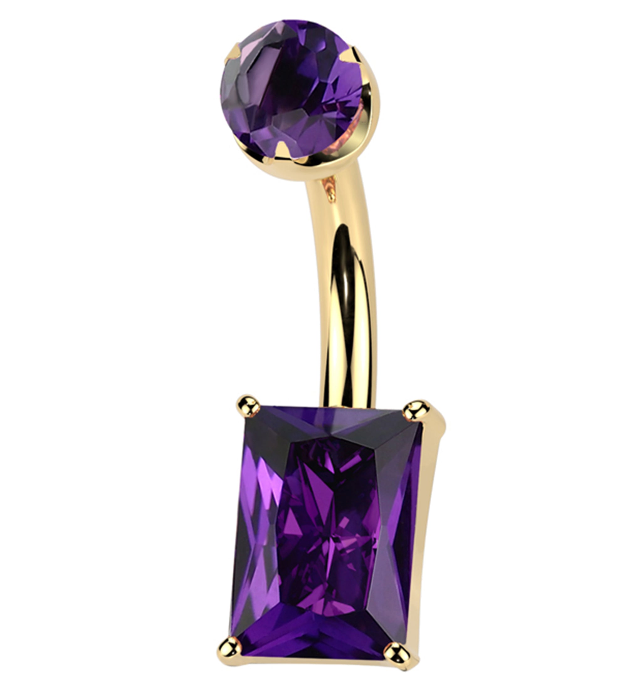 Gold PVD Rectangle Amethyst Stone Titanium Internally Threaded Belly B