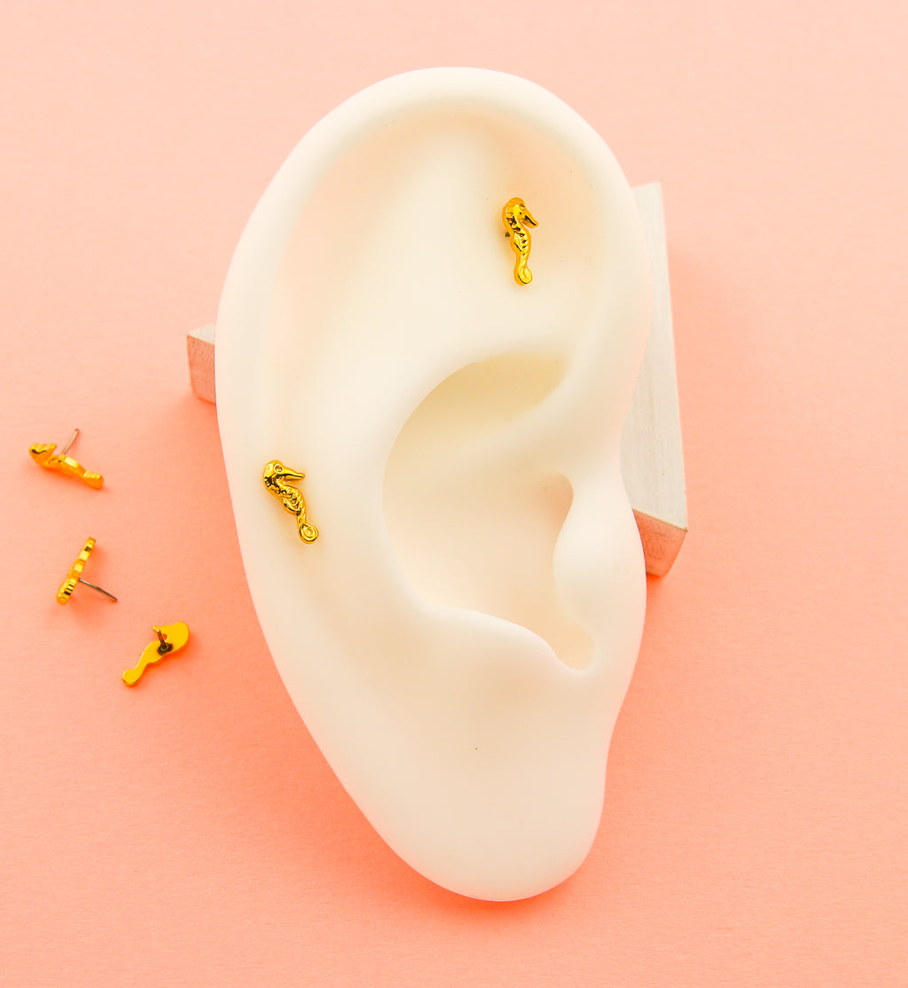 Gold PVD Seahorse Titanium Threadless Top | UrbanBodyJewelry.com