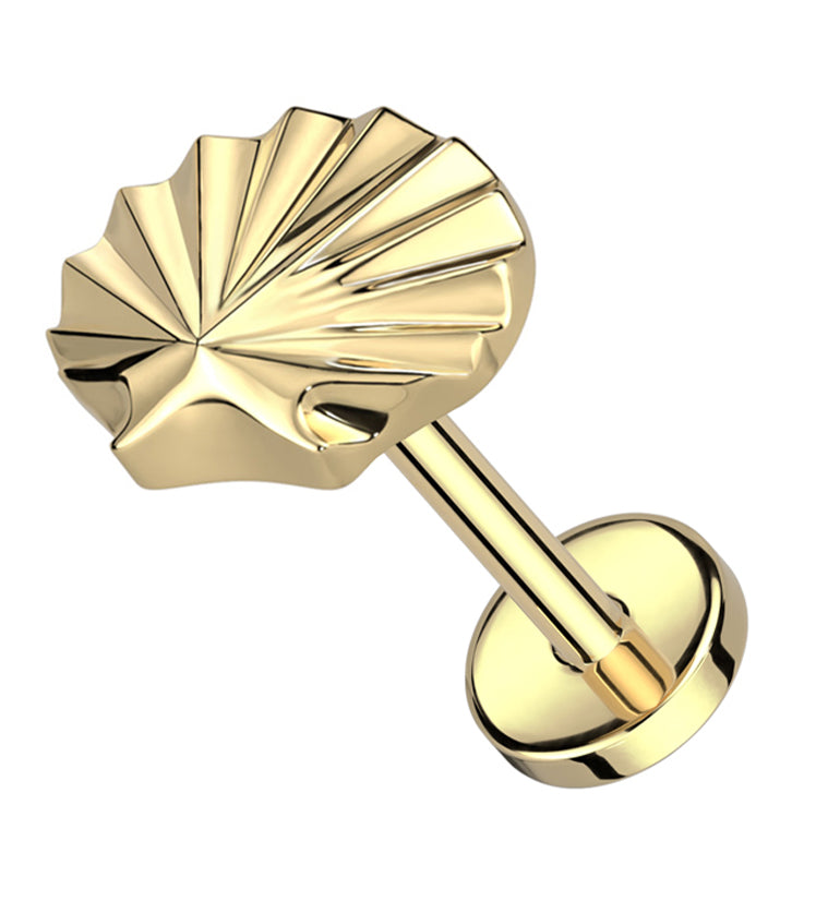 Gold PVD Seashell Threadless Titanium Labret | UrbanBodyJewelry.com