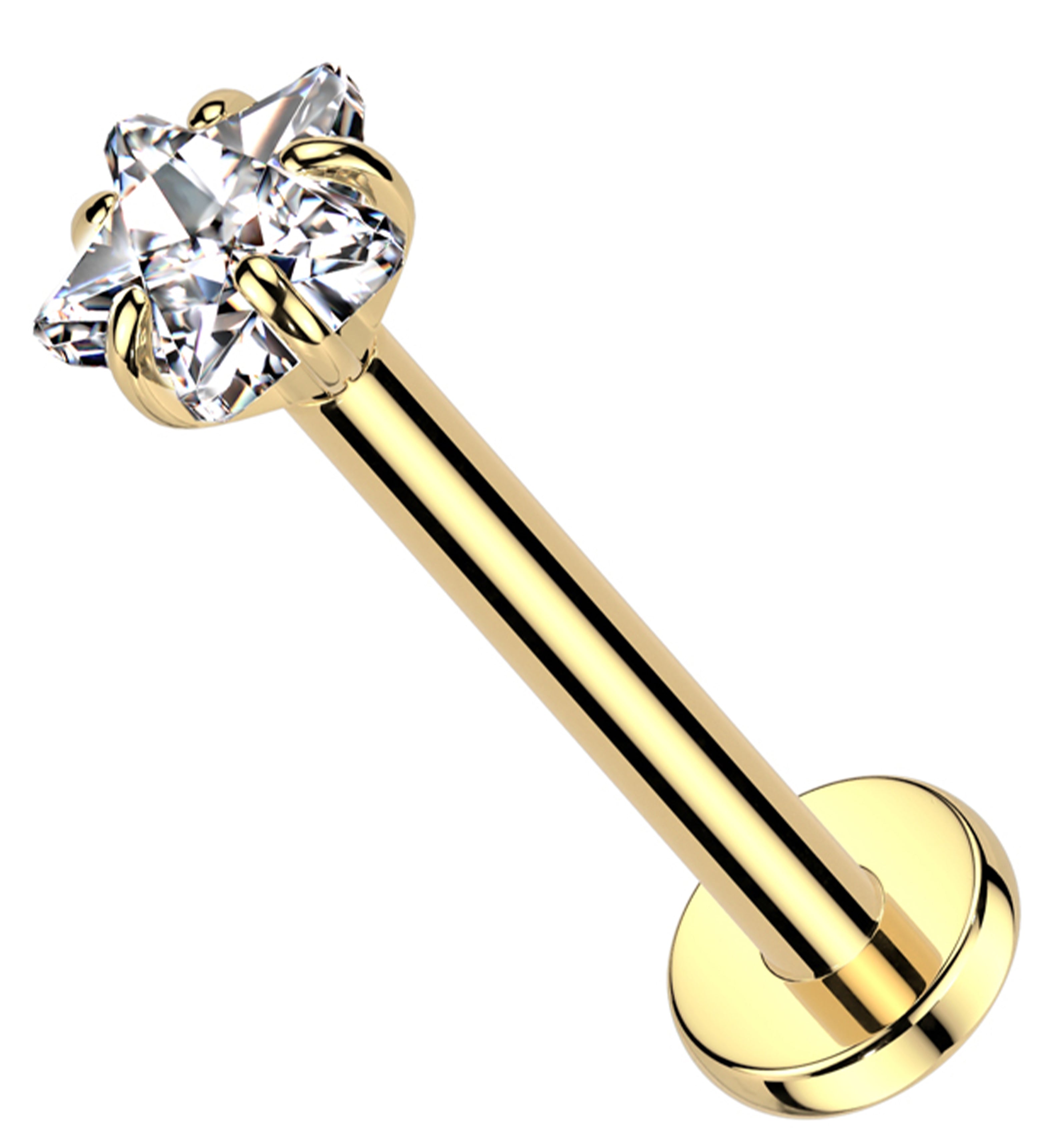 Gold PVD Star Prong Clear CZ Titanium Threadless Labret ...
