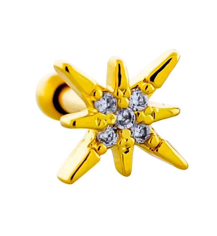 Gold PVD Starbright Clear CZ Stainless Steel Cartilage Barbell | UrbanBodyJewelry.com