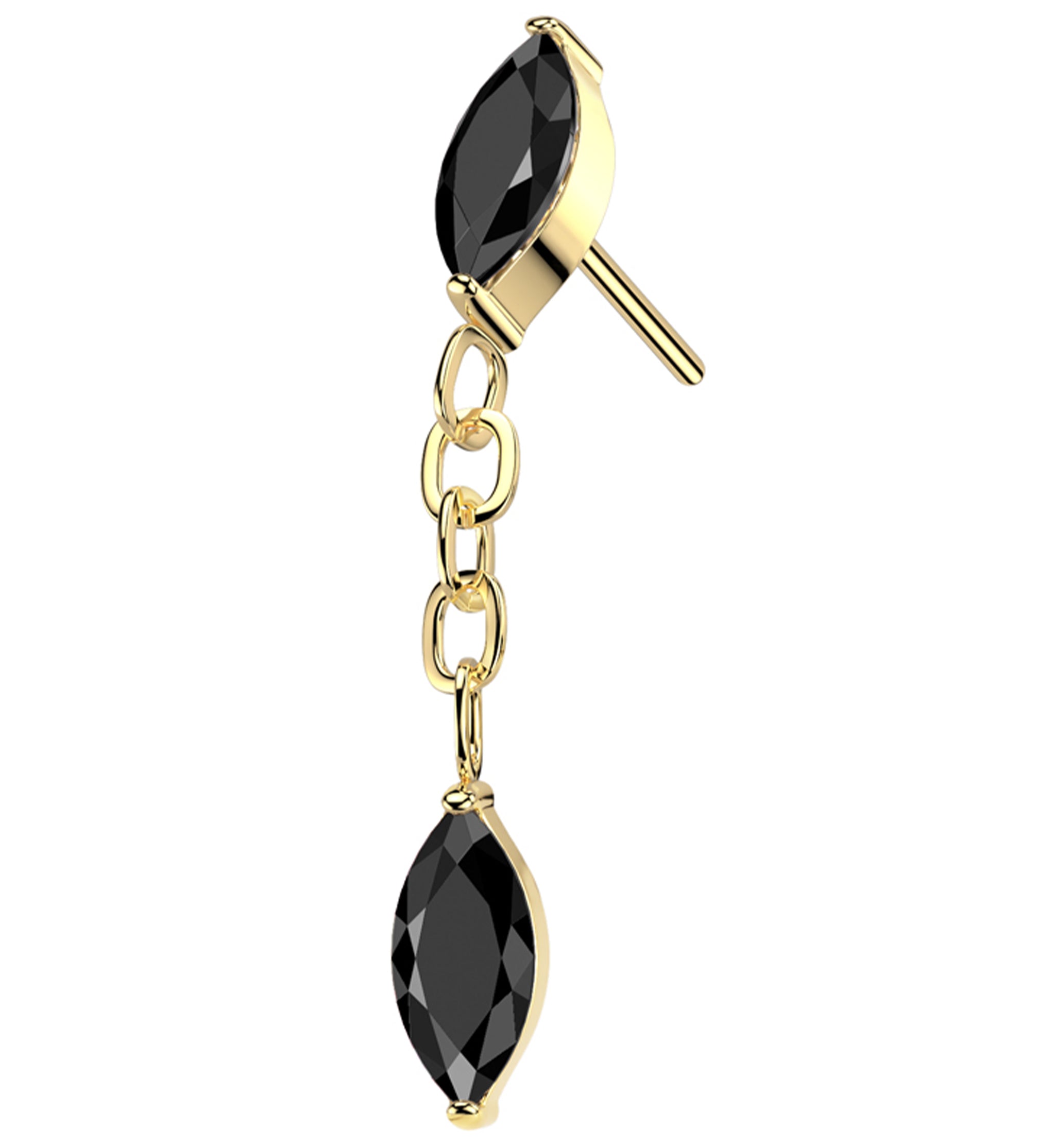Gold PVD Teardrop Chain Link Dangle Black CZ Titanium Threadless Top