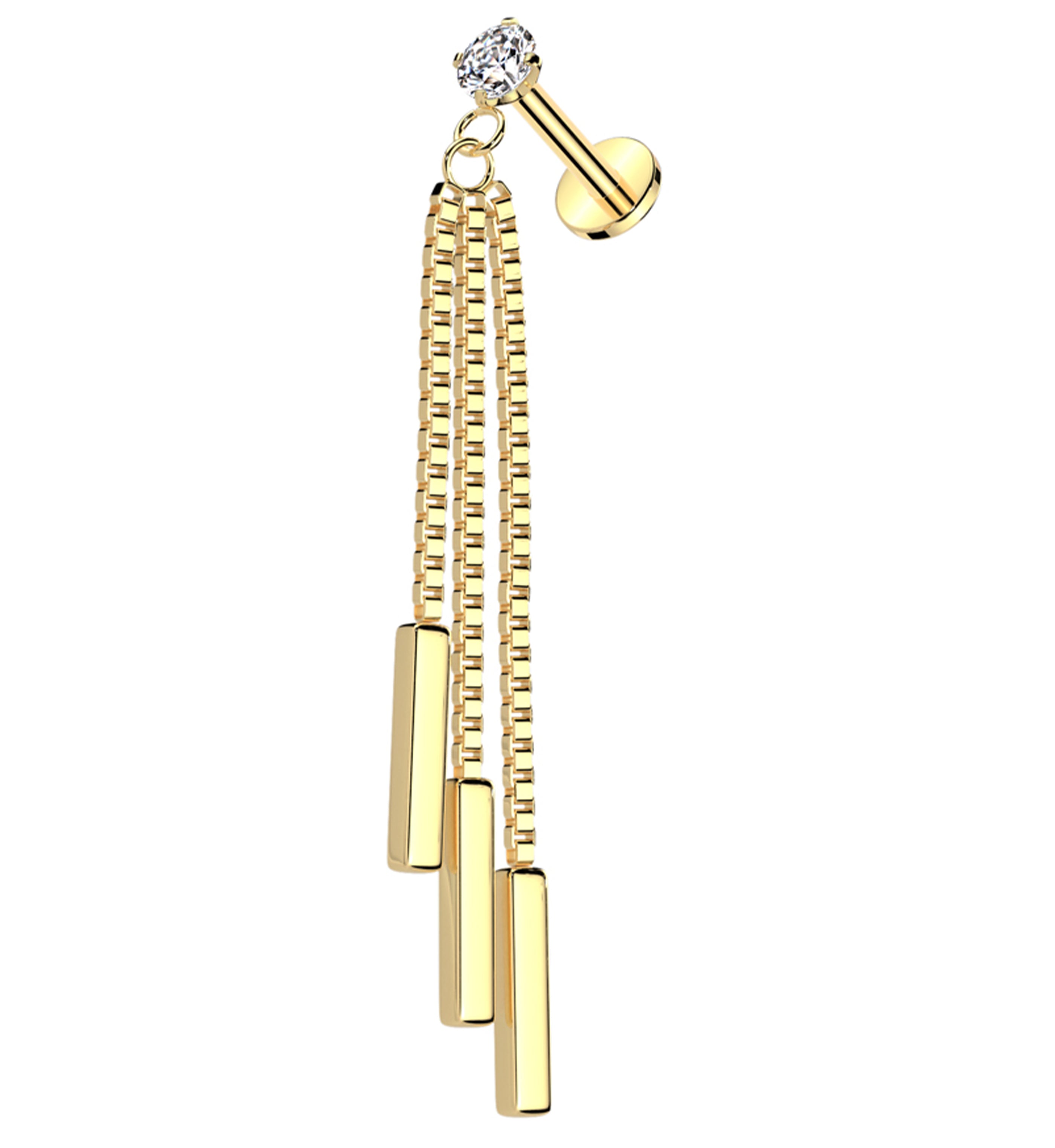 Gold PVD Triple Dangle Clear CZ Stainless Steel Internally Threaded La