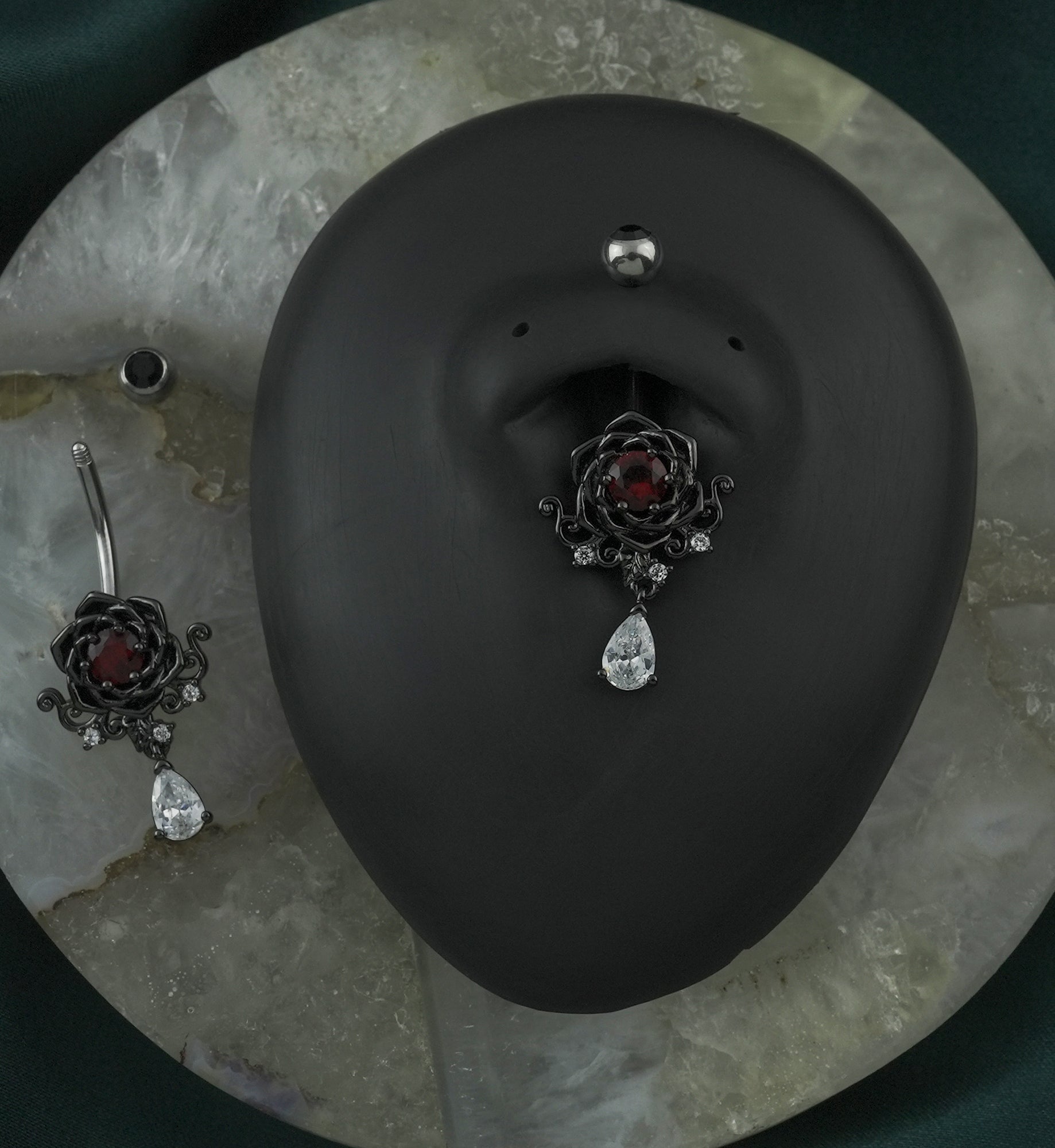 Gothic Rose Dangle Teardrop CZ Stainless Steel Belly Button Ring ...