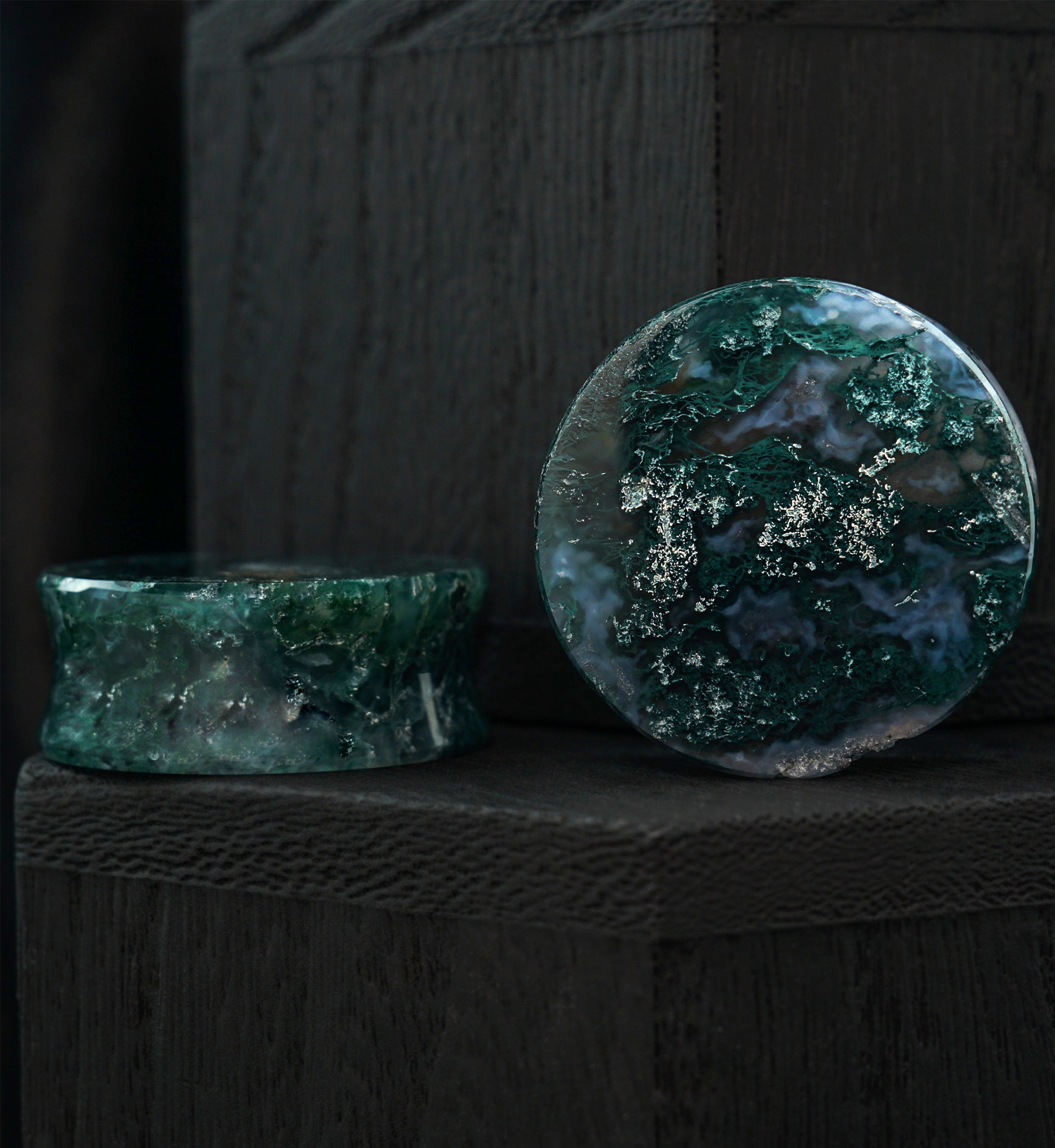 Green Moss Agate Stone Plugs (29mm) Version 2 | UrbanBodyJewelry.com