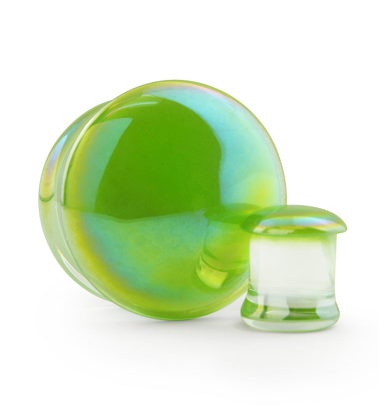 Green Oil Splash Glass Plugs (12 Gauge - 28mm) | UrbanBodyJewelry.com