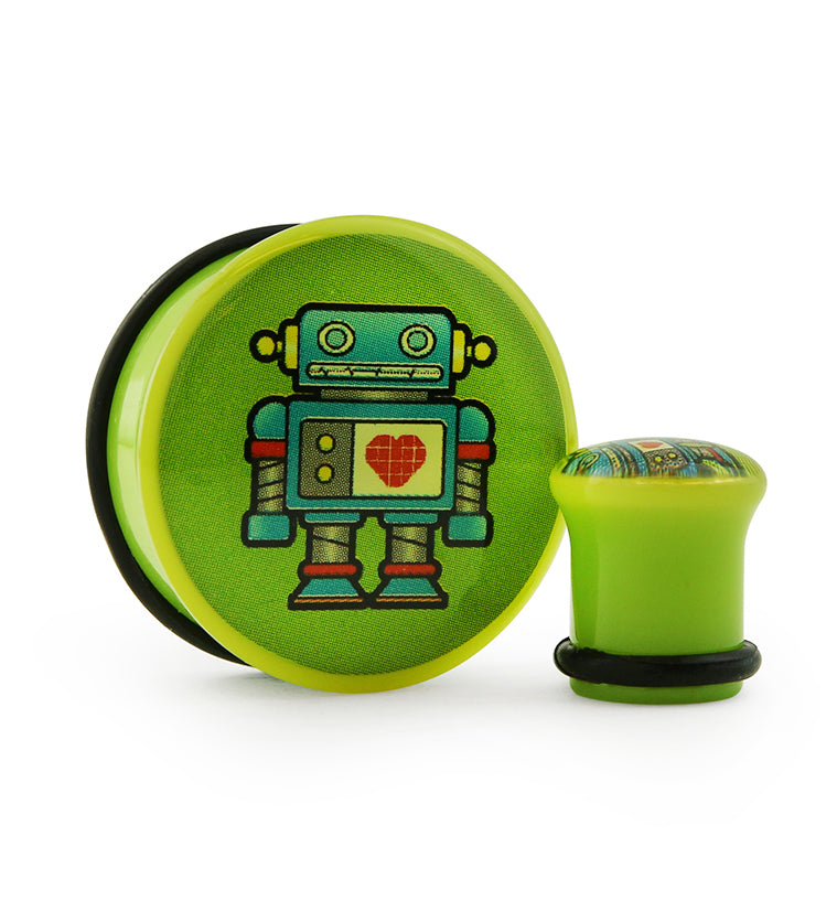 Green Robot Plugs | Robot With A Heart Gauges | UrbanBodyJewelry.com