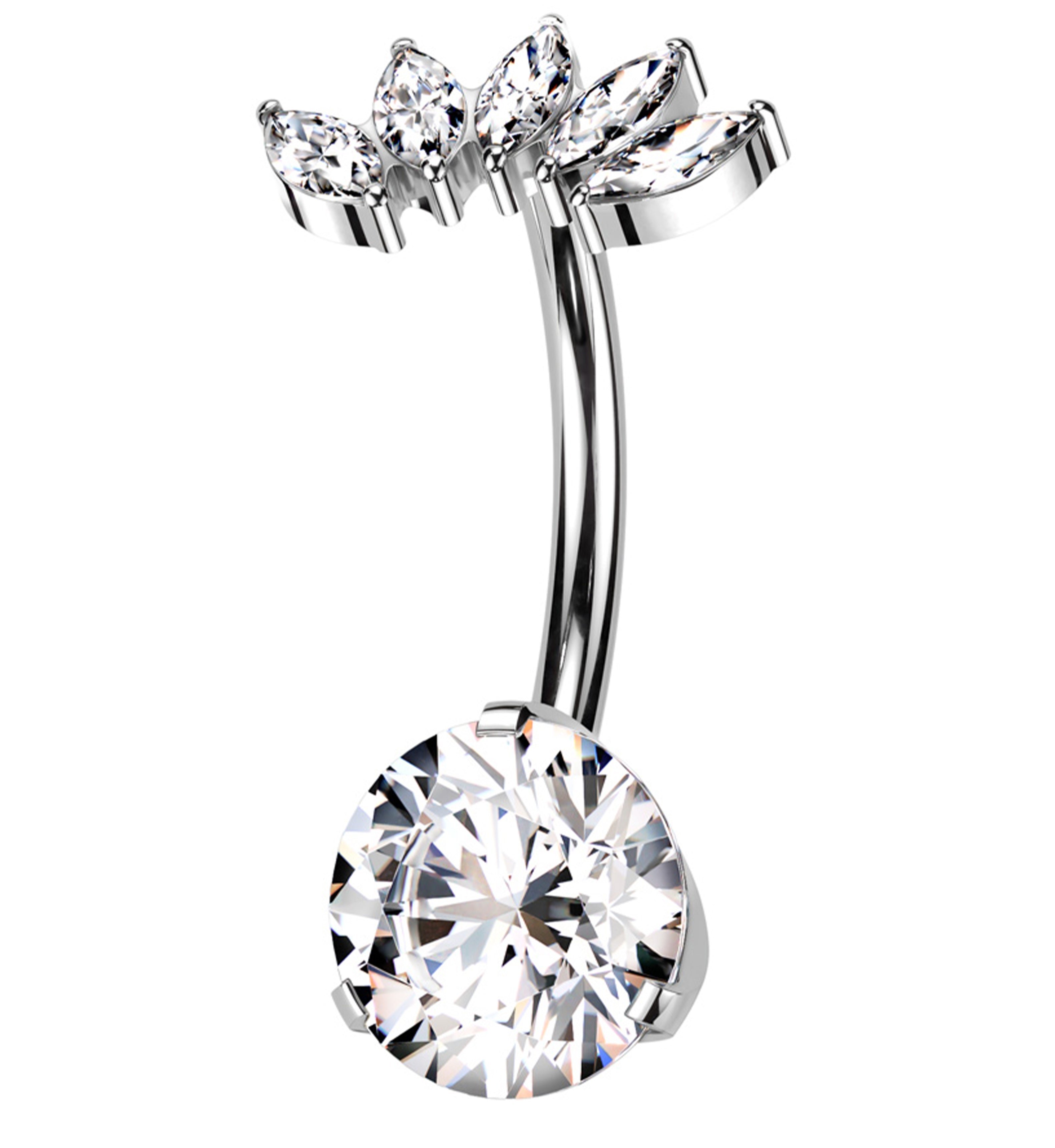 Half Crown Clear CZ Titanium Threadless Belly Button Ring ...