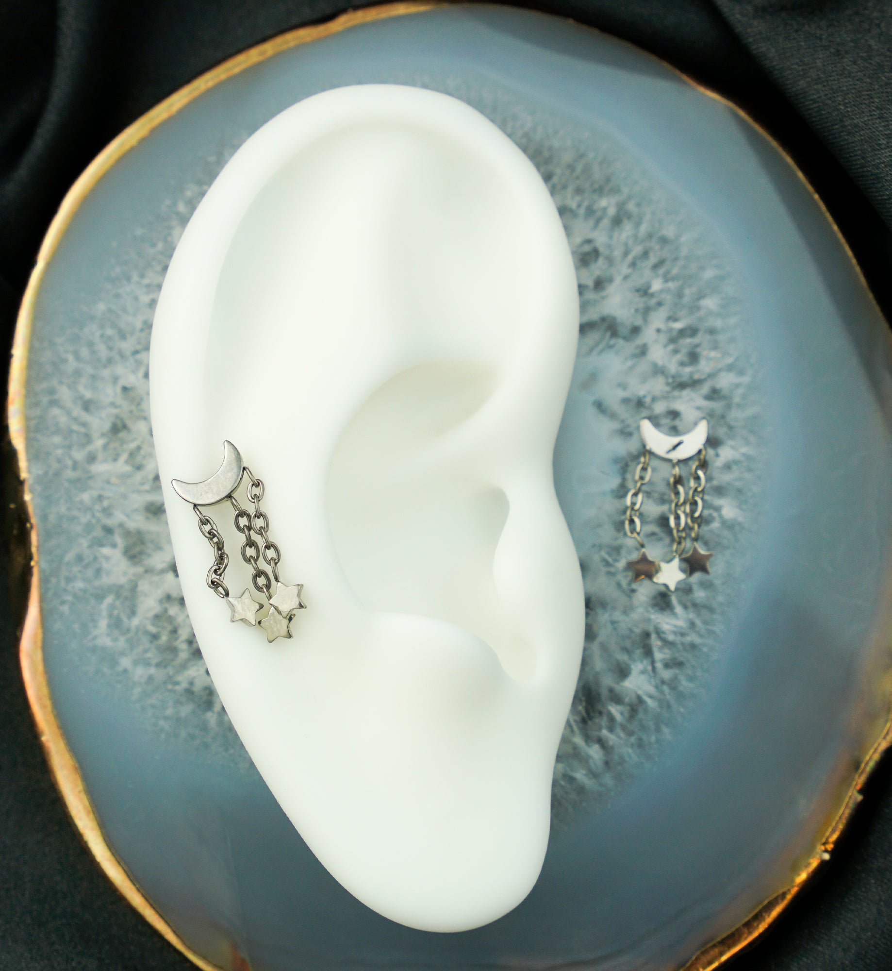 Half Moon Triple Dangle Star Titanium Threadless Top | UrbanBodyJewelry.com