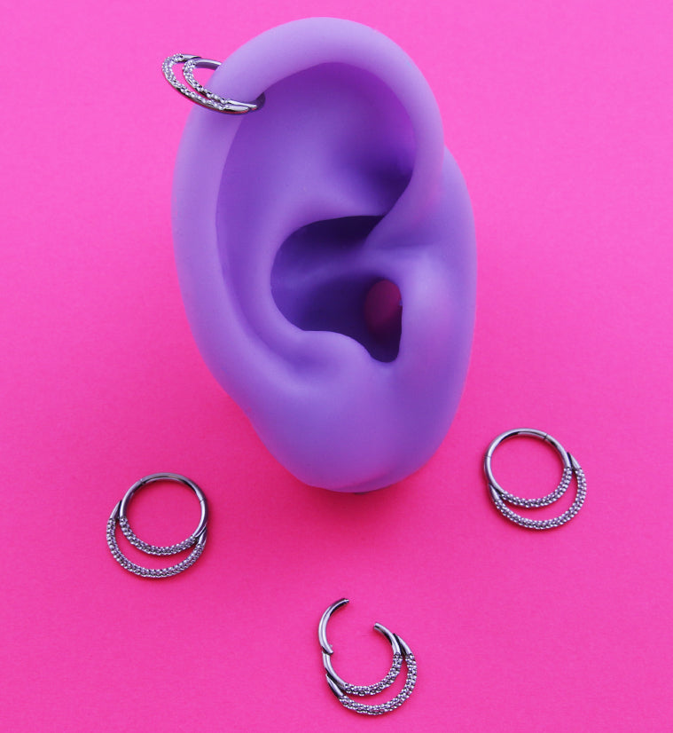 Hammered Double Hoop Titanium Hinged Segment Ring | UrbanBodyJewelry.com